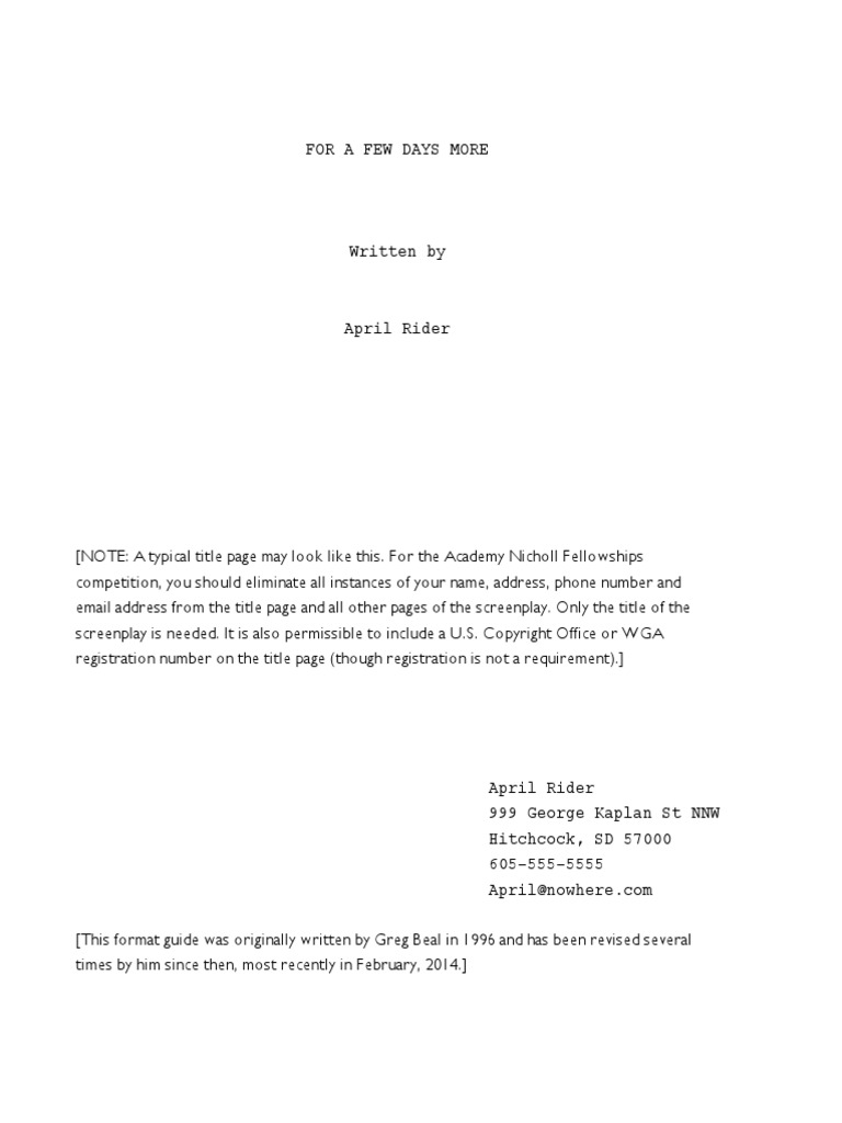 Script Sample | PDF | Screenwriter | Screenplay
