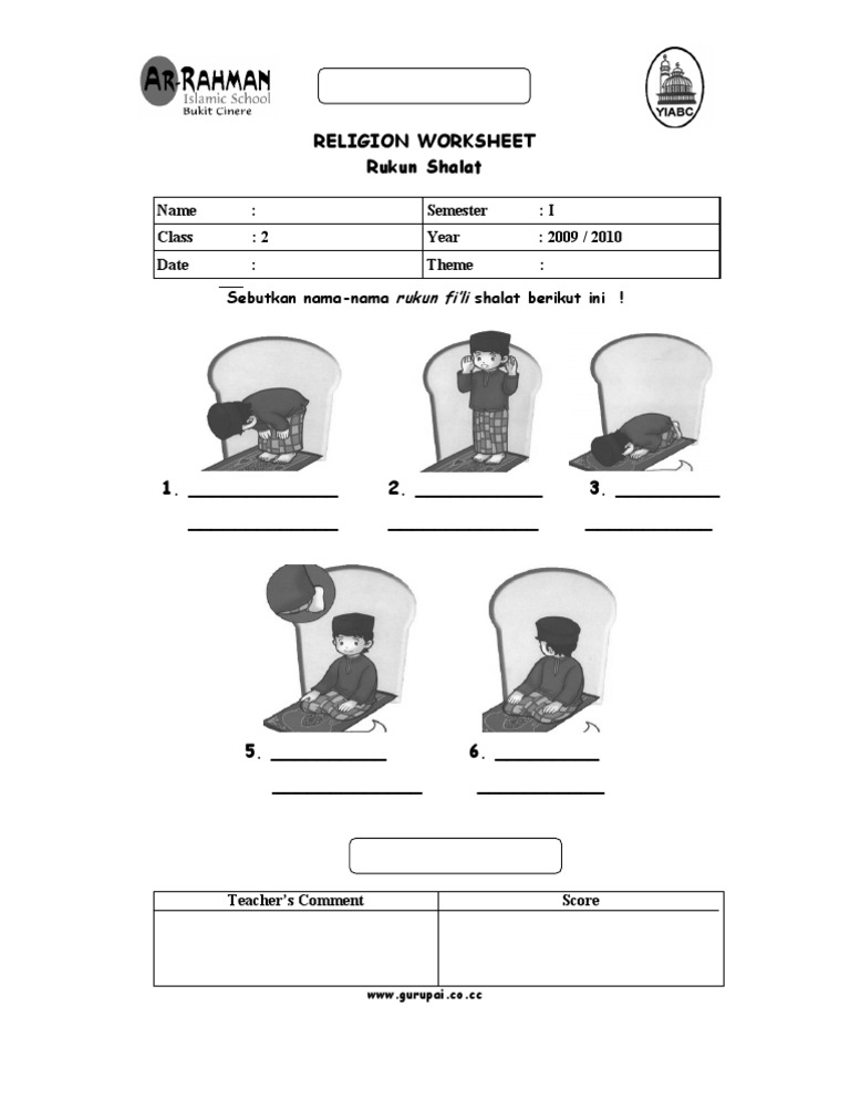 Worksheet Rukun Shalat | PDF