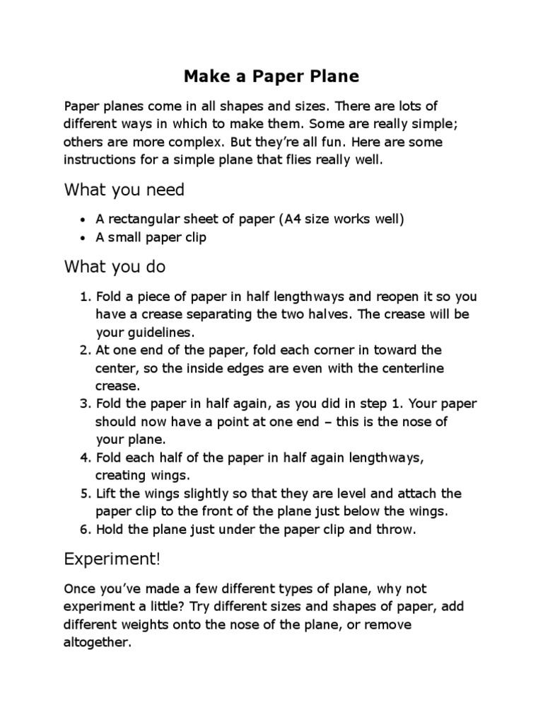 Simple Paper Plane Instructions | PDF