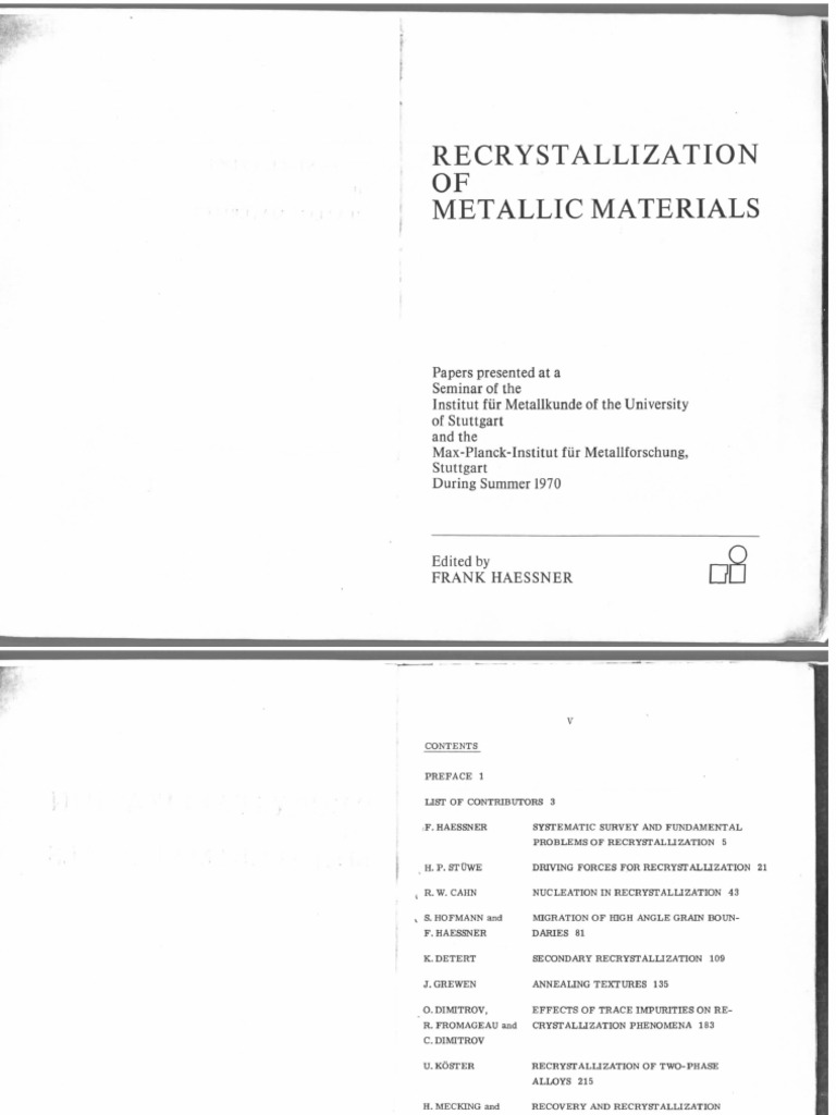 Haessner, Recrystallization of Metallic Materials, 1971 | PDF | Dislocation | Crystallite