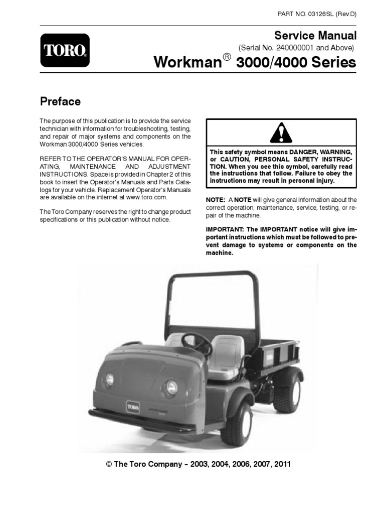 Toro Workman Service Manual | PDF | Throttle | Screw
