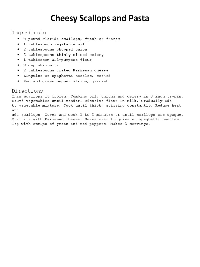 Cheesy Scallops and Pasta | PDF | Cooking, Food & Wine | Technology ...