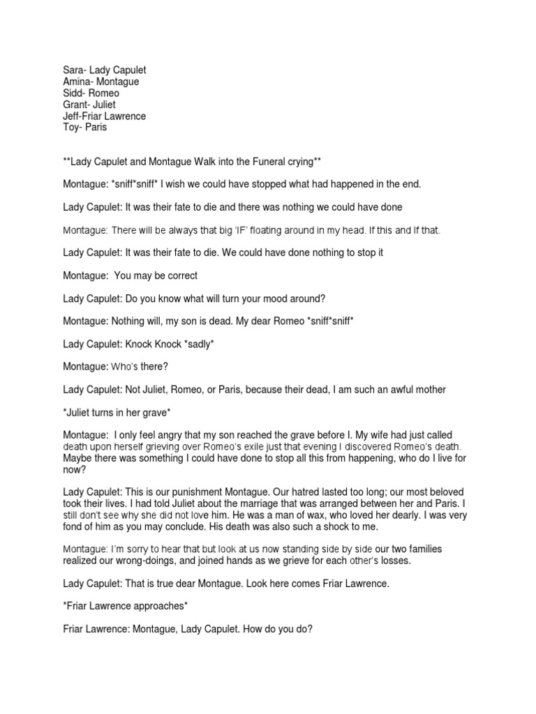 Final Scene - Romeo and Juliet Script | PDF | Characters In Romeo And ...