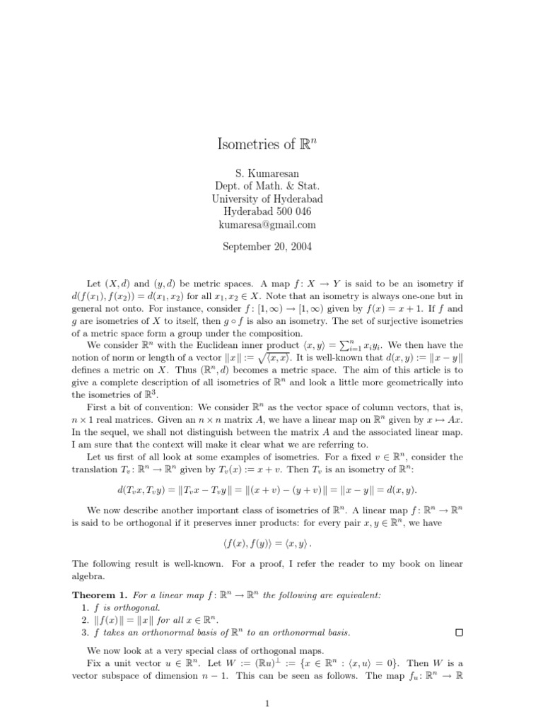 Isometries of RN | PDF | Basis (Linear Algebra) | Vector Space