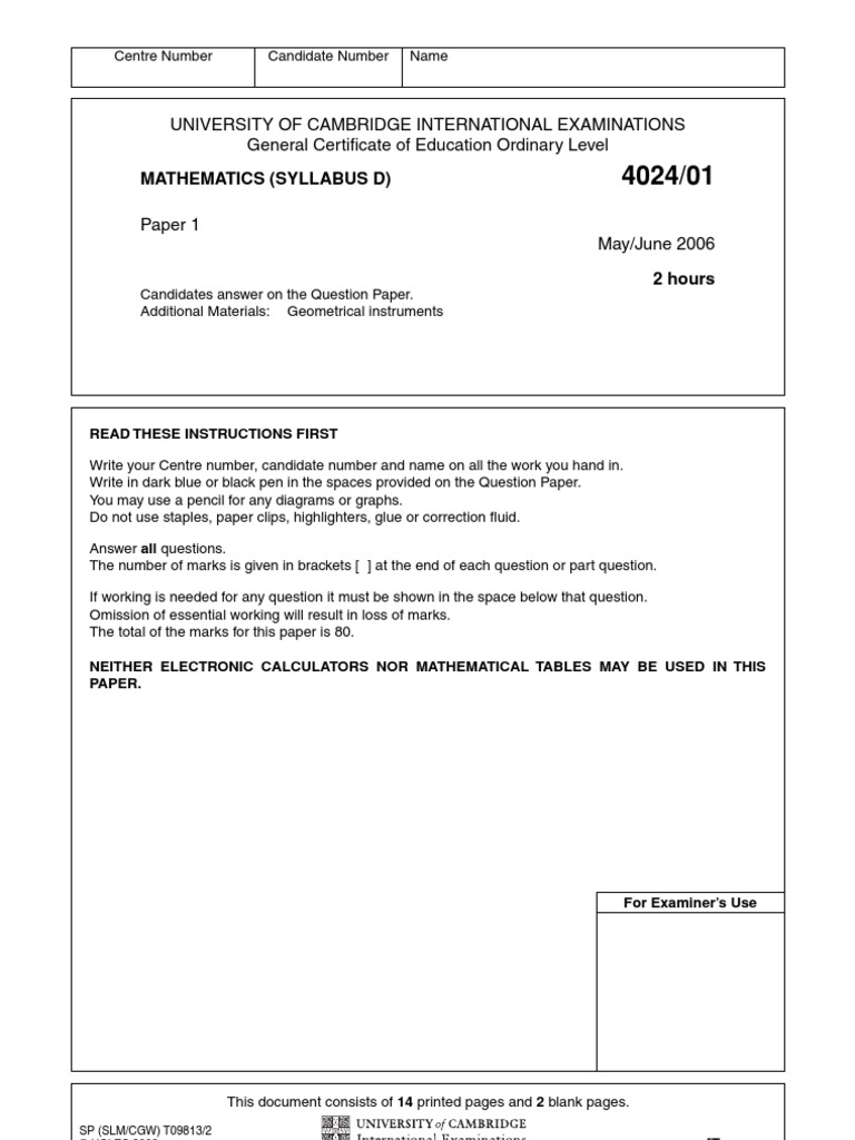 June 2006 P1 | PDF | Geometry | Elementary Mathematics