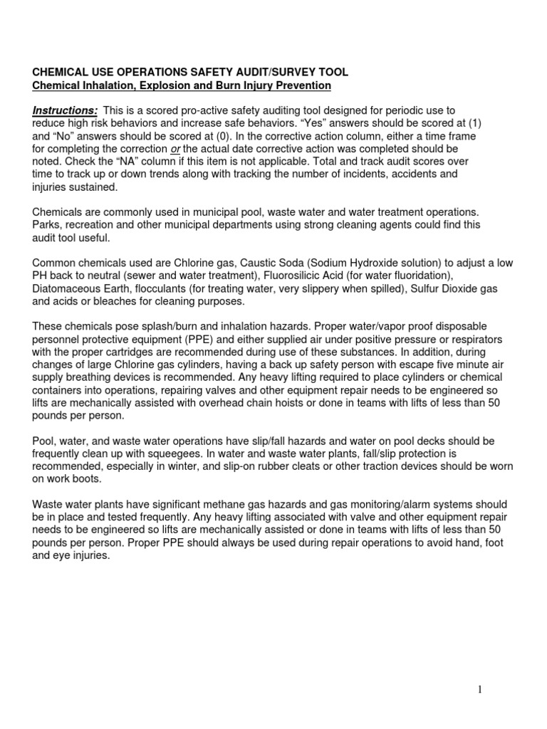 Chemical Operations Safety Audit | PDF | Personal Protective Equipment ...