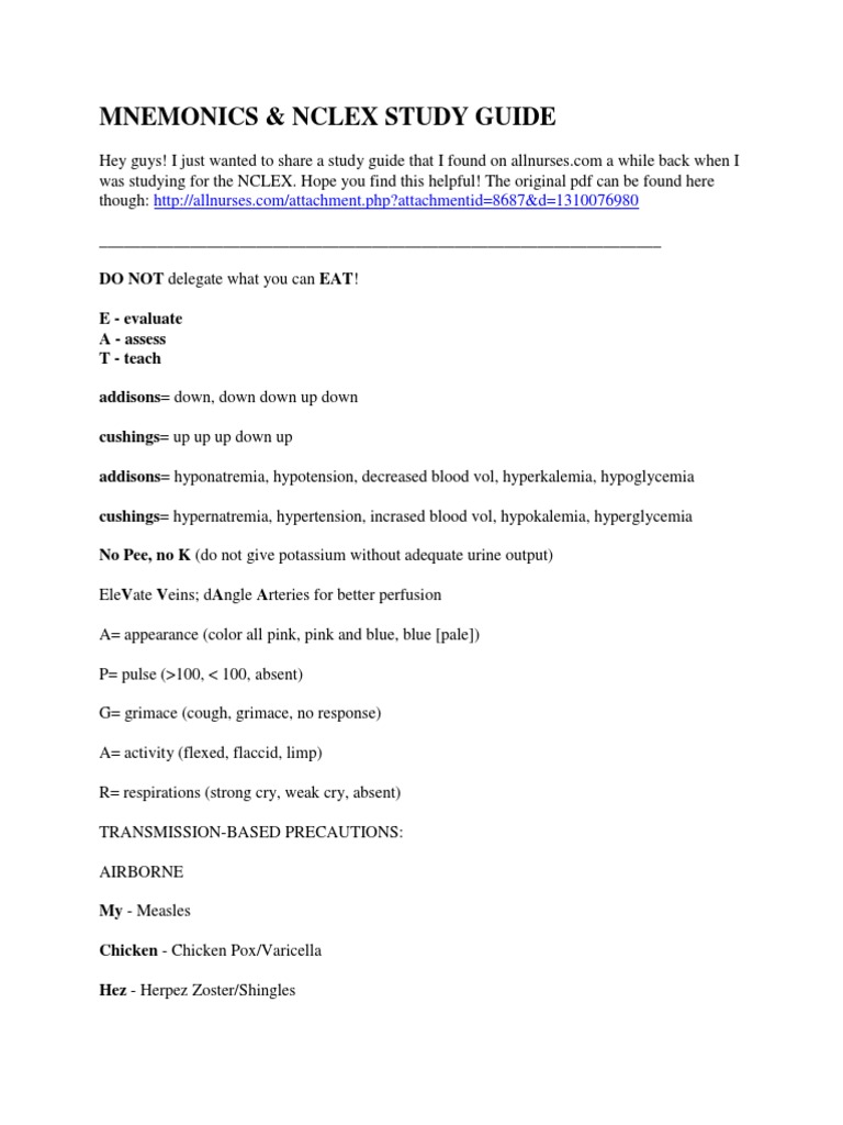 NCLEX Mnemonics Study Guide | PDF | Chronic Obstructive Pulmonary ...
