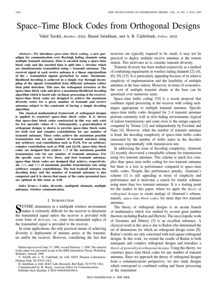 Space Time Block Codes Wcw Pdf Matrix Mathematics Complex Number