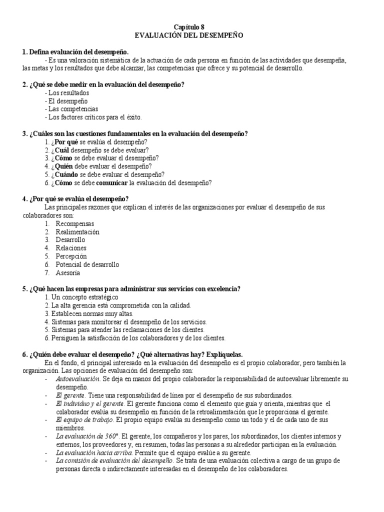 Ejercicios Capitulo 8. Evaluacion Del Desempeño | PDF | Science | Ciencia (general)