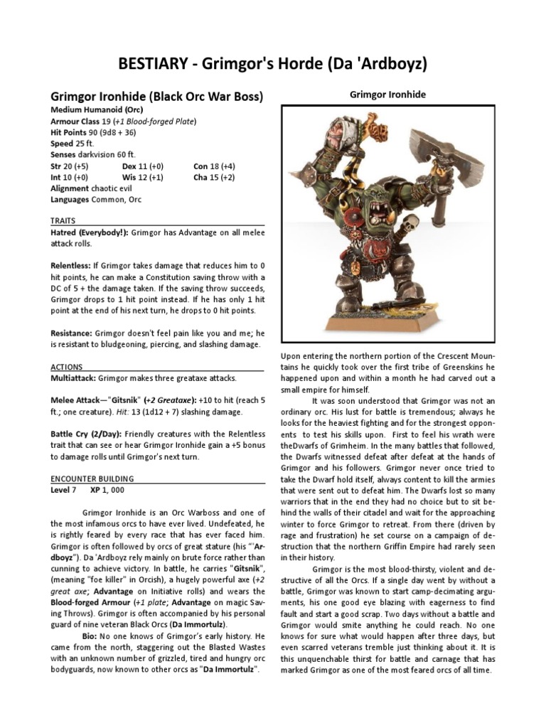 Bestiary - Grimgor's Horde | PDF | Fantasy Creatures | Fictional Humanoids