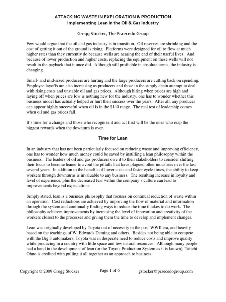 Lean in Oil and Gas | PDF | Lean Manufacturing | Industries