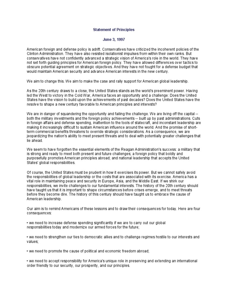 PNAC Statement of Principles 1997 | PDF | The United States ...