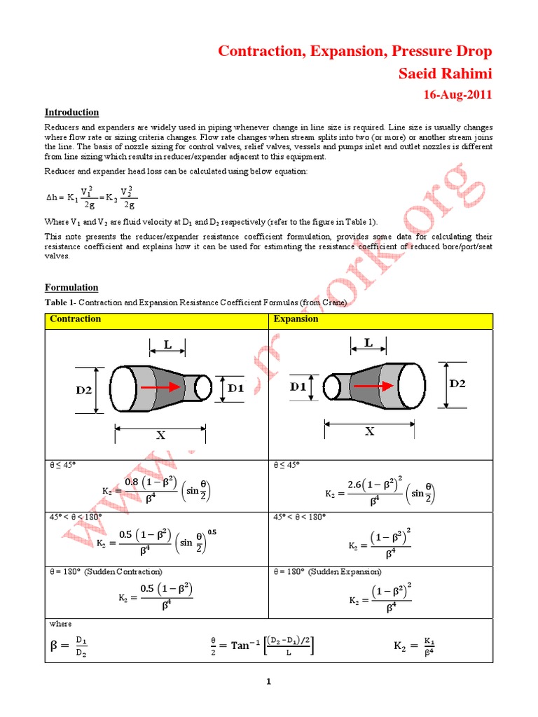 Expansion, Contraction, Pressure Drop | PDF