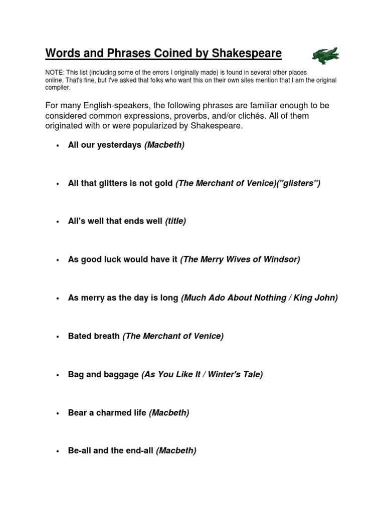 Words and Phrases Coined by Shakespeare | William Shakespeare | Macbeth