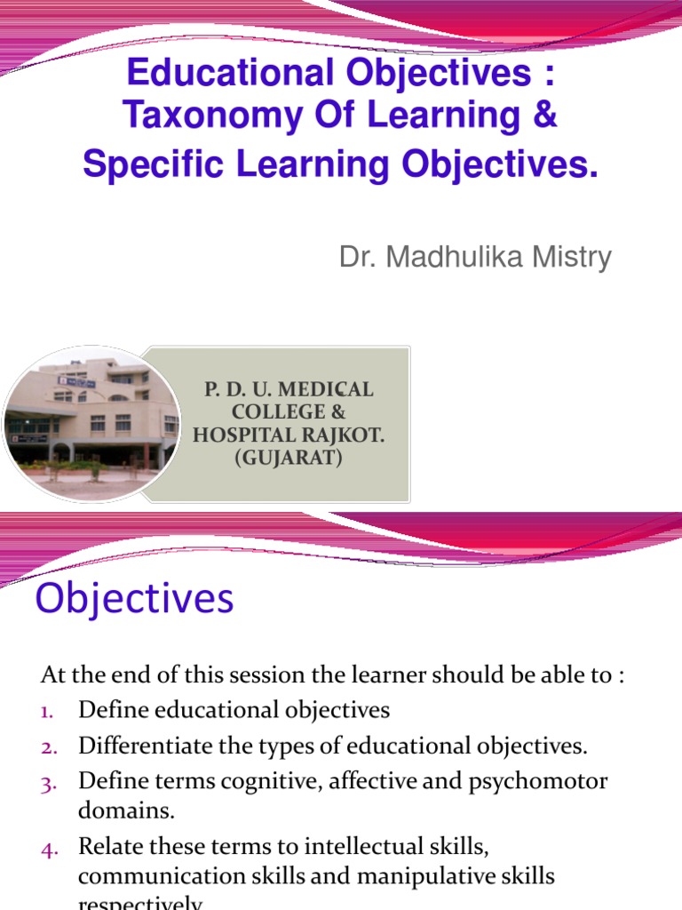 Educational Objectives: Taxonomy of Learning & Specific Learning ...
