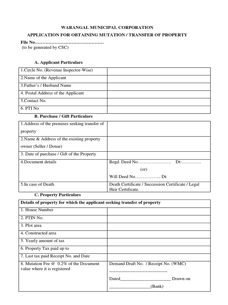 Application For Obtaining Mutation - Transfer of Property | PDF ... Application For Obtaining Mutation - Transfer of Property | PDF ...