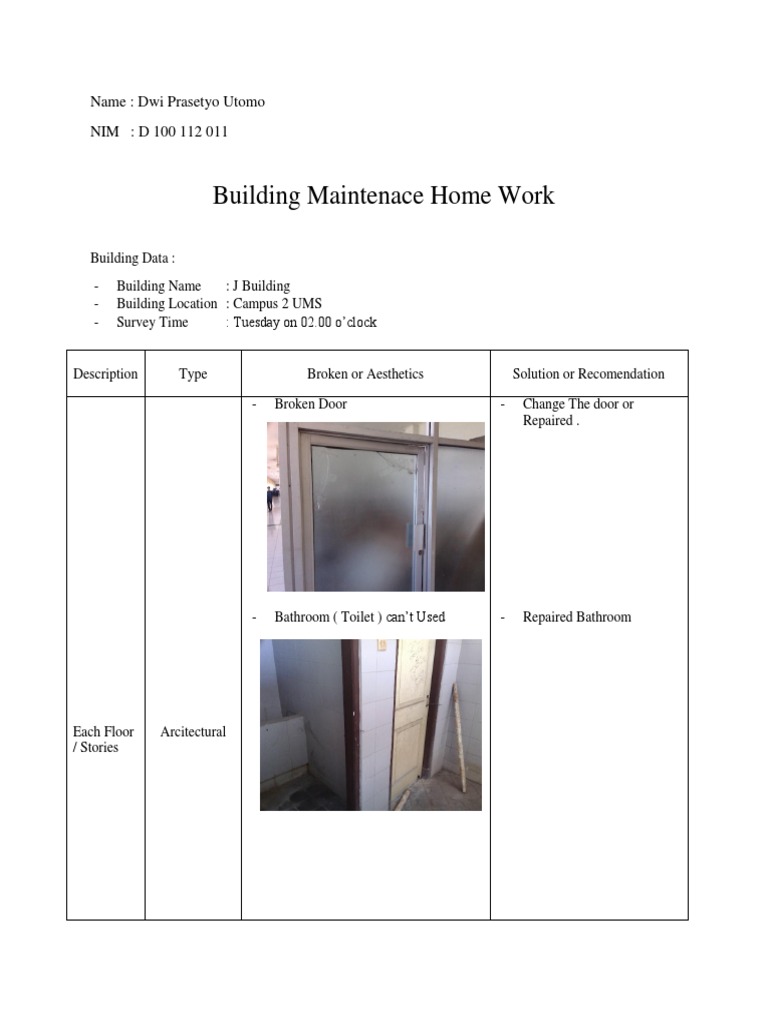 Building Maintenance Report for J Building | PDF
