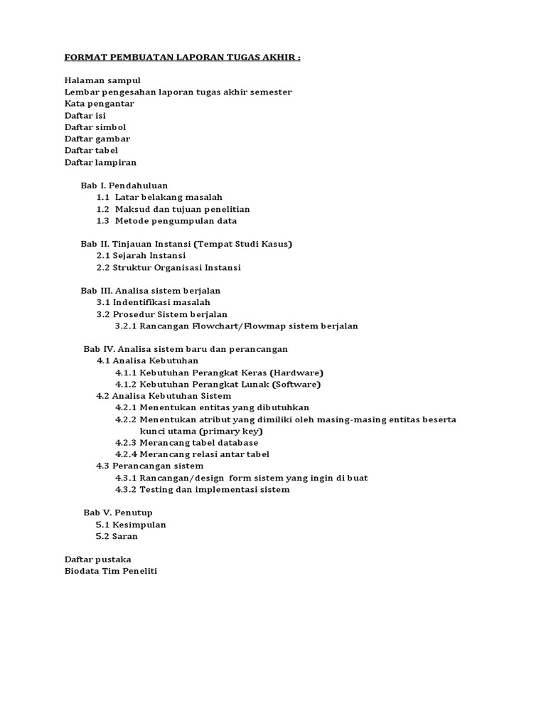 Format Pembuatan Laporan Tugas Akhir (Apsi) | PDF