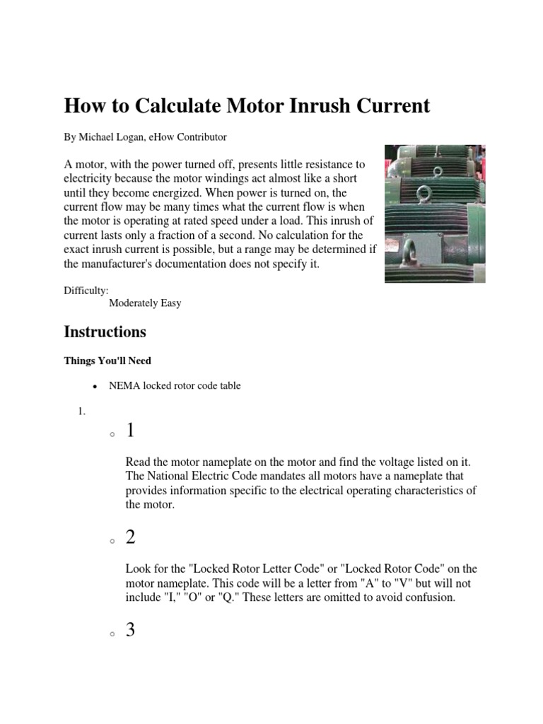 How To Calculate Motor Inrush Current | PDF | Voltage | Electric Current
