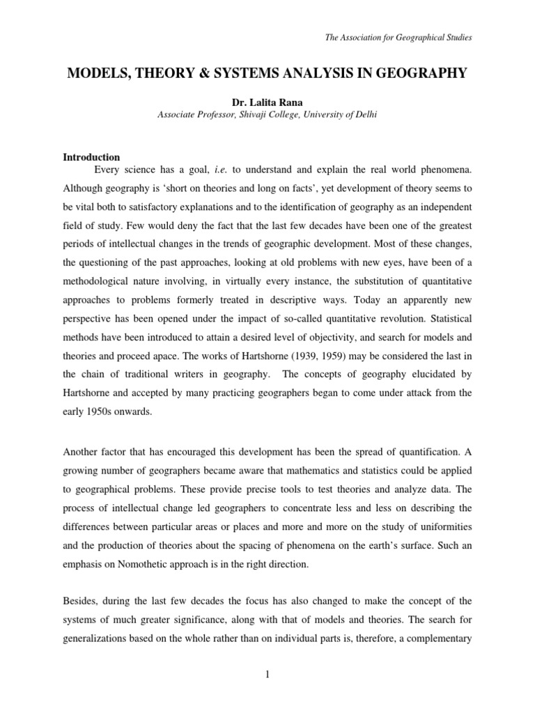 Models, Theory & Systems Analysis in Geography | PDF | Axiom | Theory
