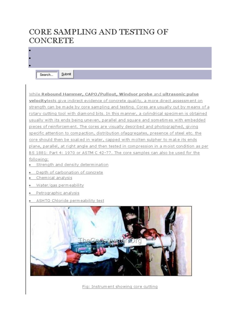 Core Cutter Testing for Concrete | PDF | Home & Garden | Technology ...