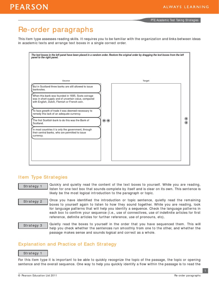 10 Re-Order Paragraphs PTEA Strategies | PDF | Currency | Scotland