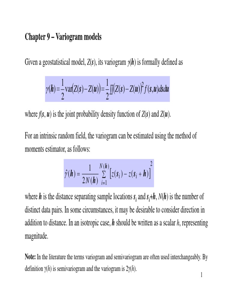 Chapter 9 - Variogram Models: U S U S U S U S H | PDF