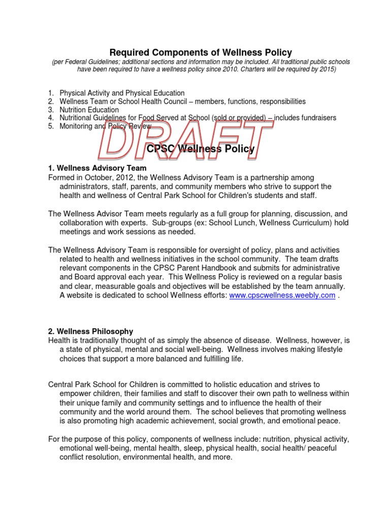 Essential Components of School Wellness Policy | PDF | Physical ...