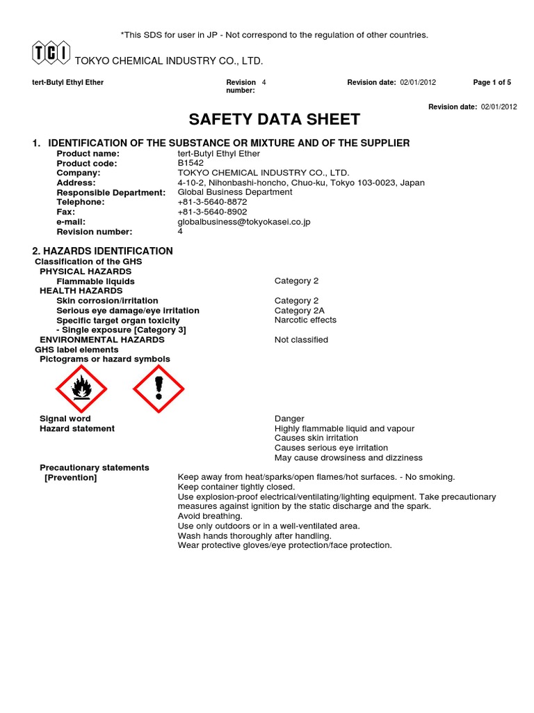 Safety Data Sheet: Tokyo Chemical Industry Co., LTD | PDF | Safety ...