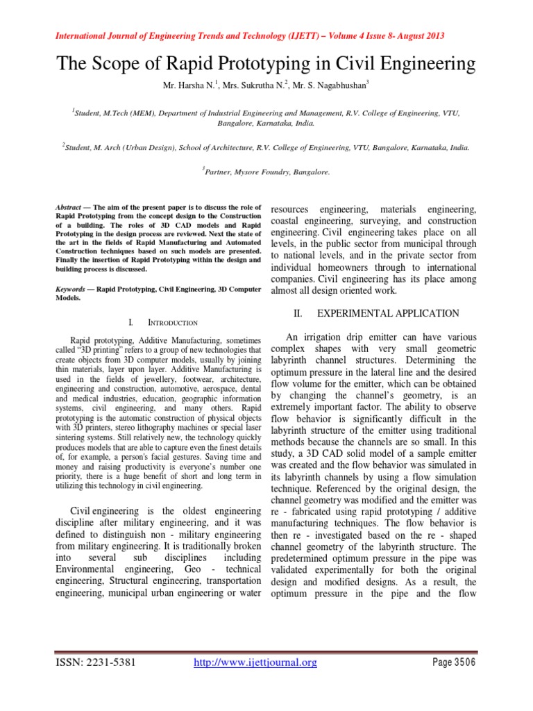 Rapid Prototyping in Civil Engineering | PDF | 3 D Printing | Engineering