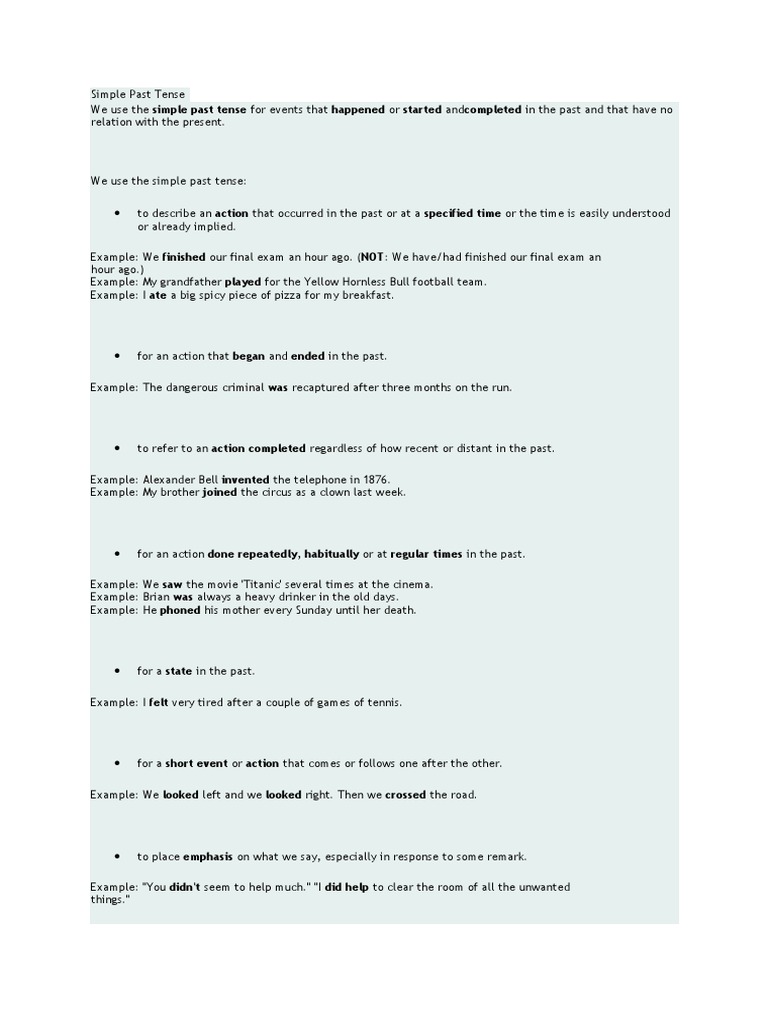 Simple Past Tense Notes | PDF | Grammatical Tense | Verb