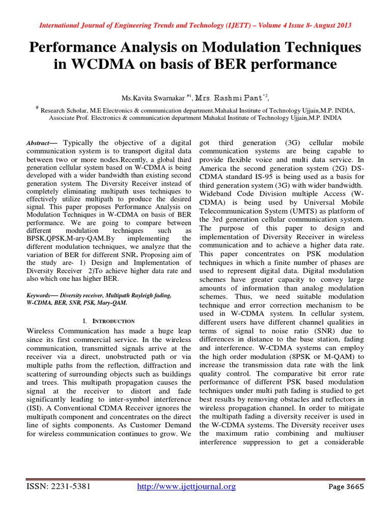 Performance Analysis On Modulation Techniques in WCDMA On Basis of BER Performance | Download ...