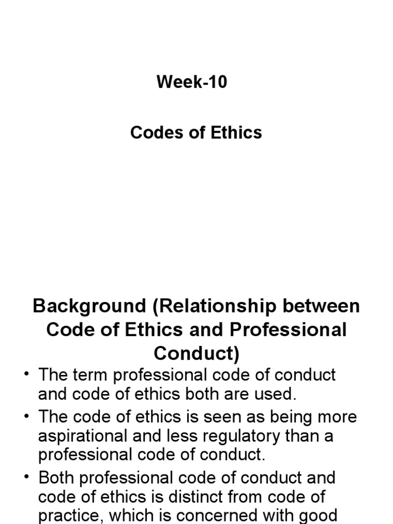 Week-10 Codes of Ethics | PDF | Environmental Law | Occupational Safety ...