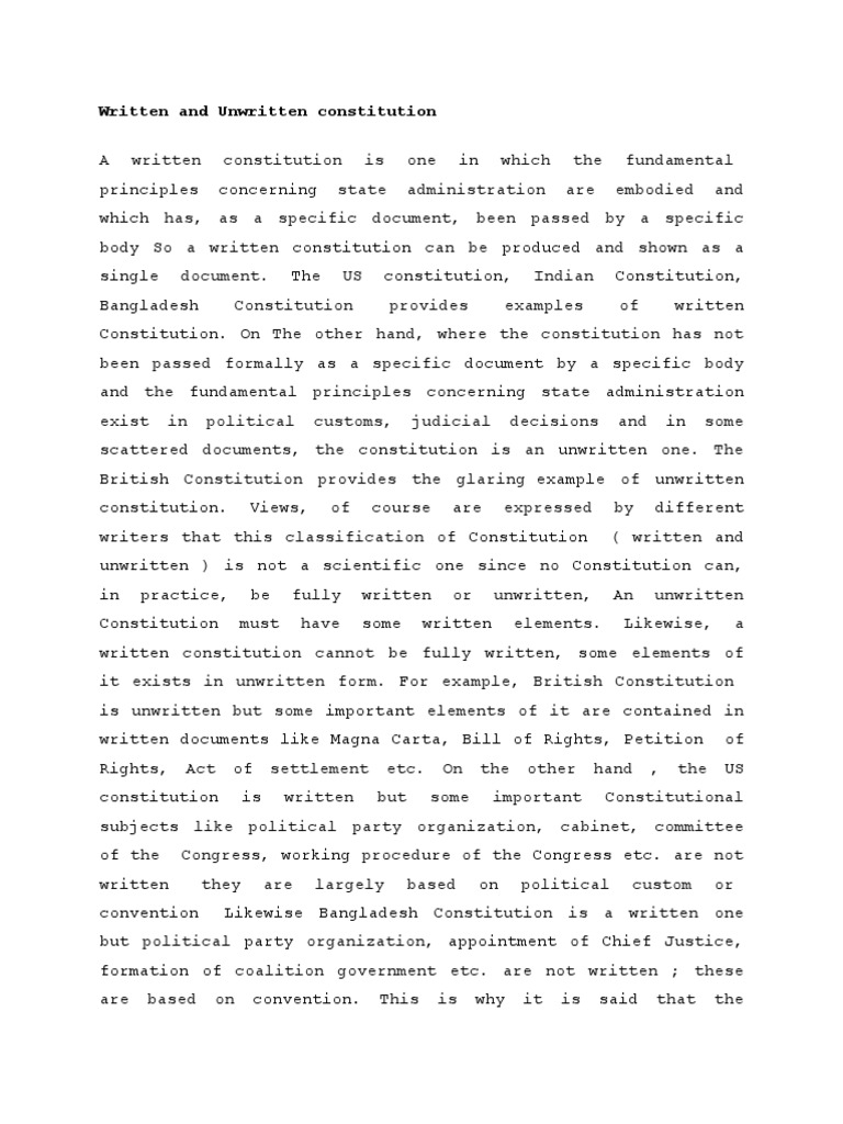 Written and Unwritten Constitution | PDF | Constitution Of The United ...