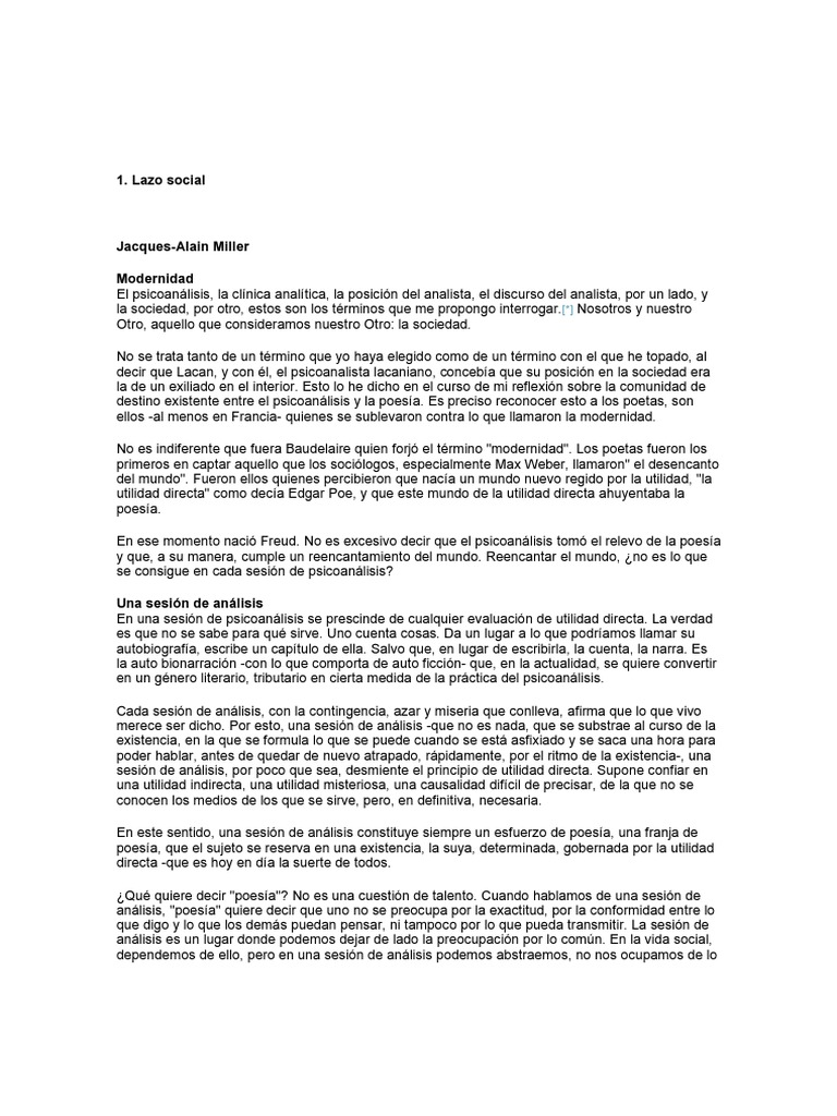 Lazo social y psicoanálisis en la modernidad | PDF | Jacques Lacan ...