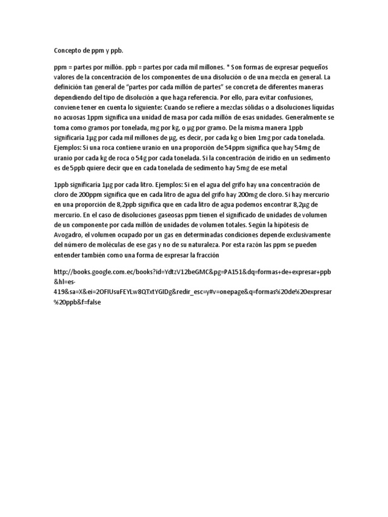 Definición de ppm y ppb en química | PDF | Concentración | Naturaleza