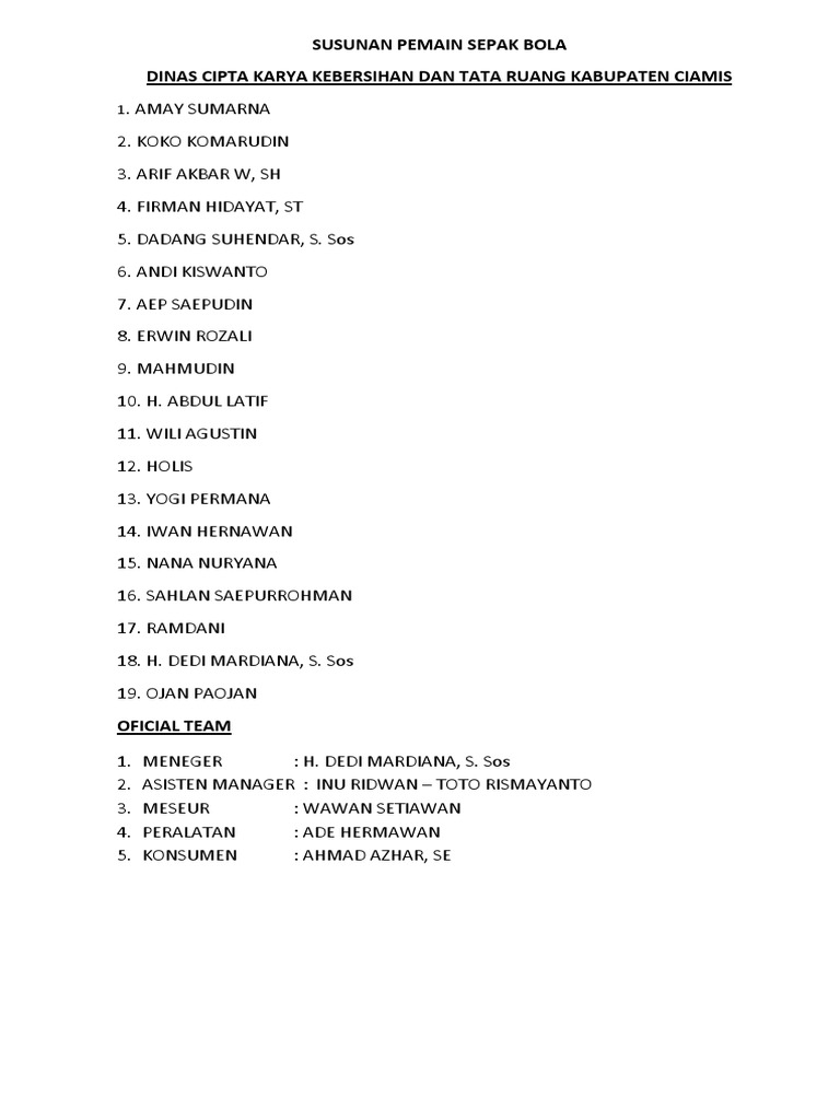 Susunan Pemain Sepak Bola | PDF