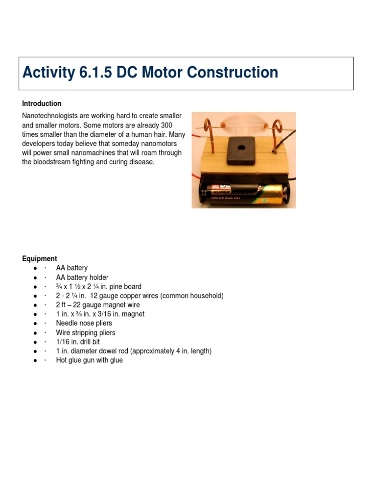 Build Your Own Simple DC Motor | PDF | Wire | Electrical Equipment