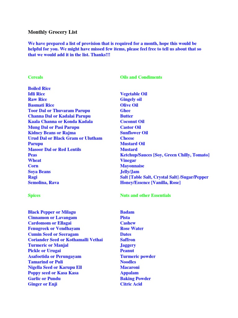 Provision List | PDF | Ginger | Cumin