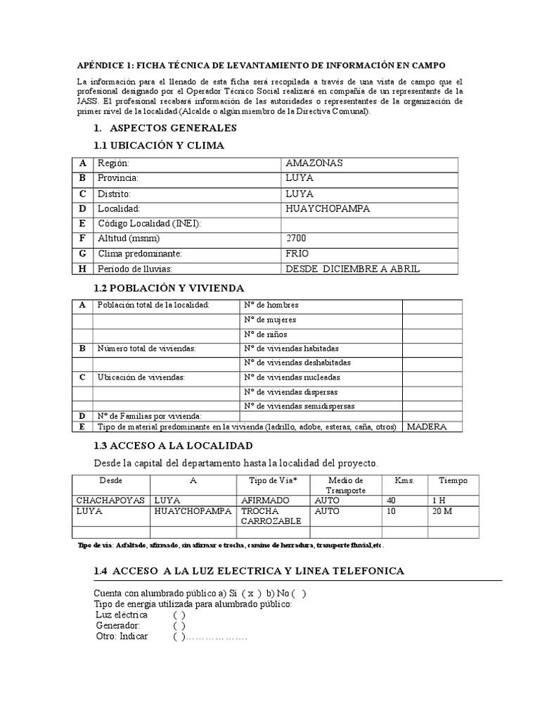 Ficha Tecnica de Levantamiento de Informacion HUAYCHOPAMPA