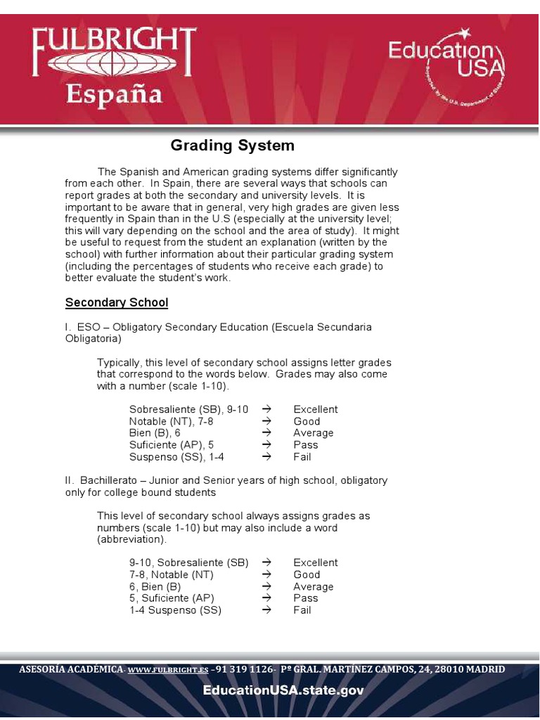 Spanish Grading System | PDF | Secondary School | Grading (Education)
