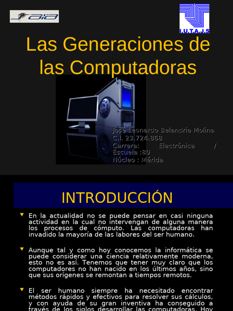 Diapositivas Generacion de Las Computadoras | PDF | Microprocesador | Circuito integrado