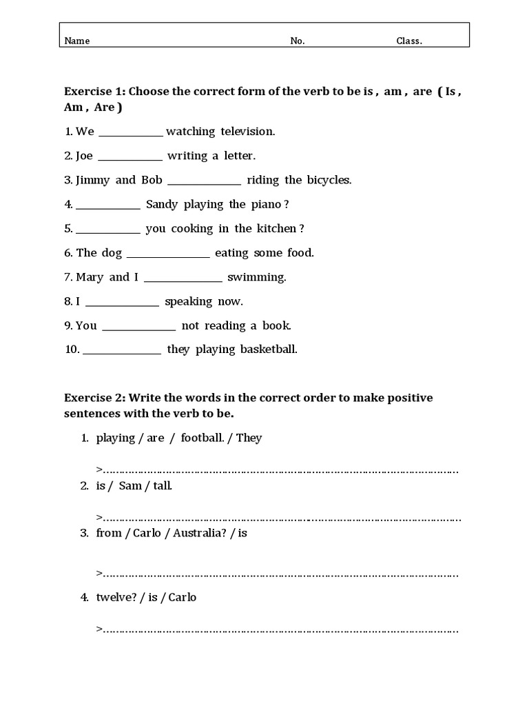 Exercise 1: Choose The Correct Form of The Verb To Be Is, Am, Are (Is ...