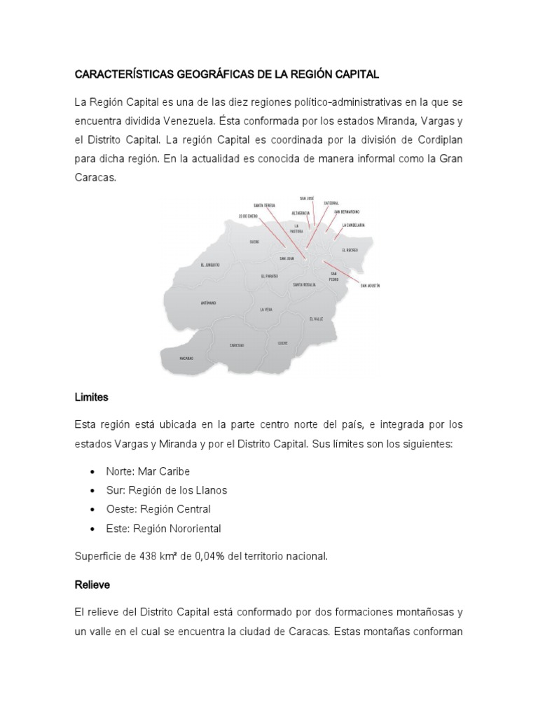 Características Geográficas de La Región Capital | PDF | Venezuela ...