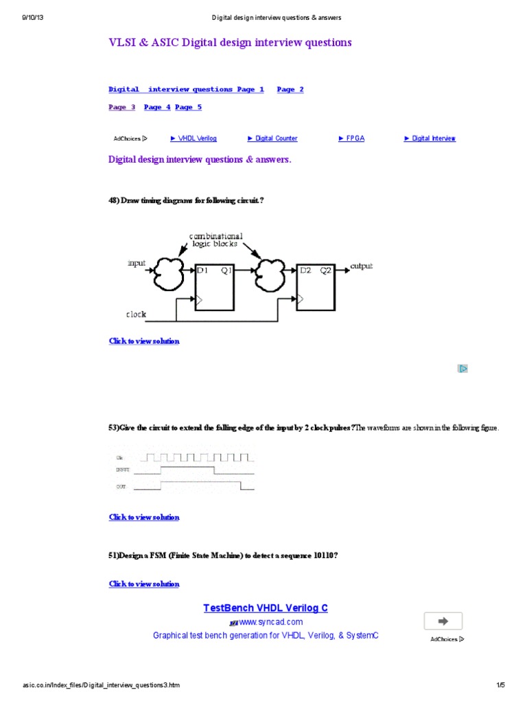 Digital Design Interview Questions & Answers | PDF | Logic Gate | Cpu Cache