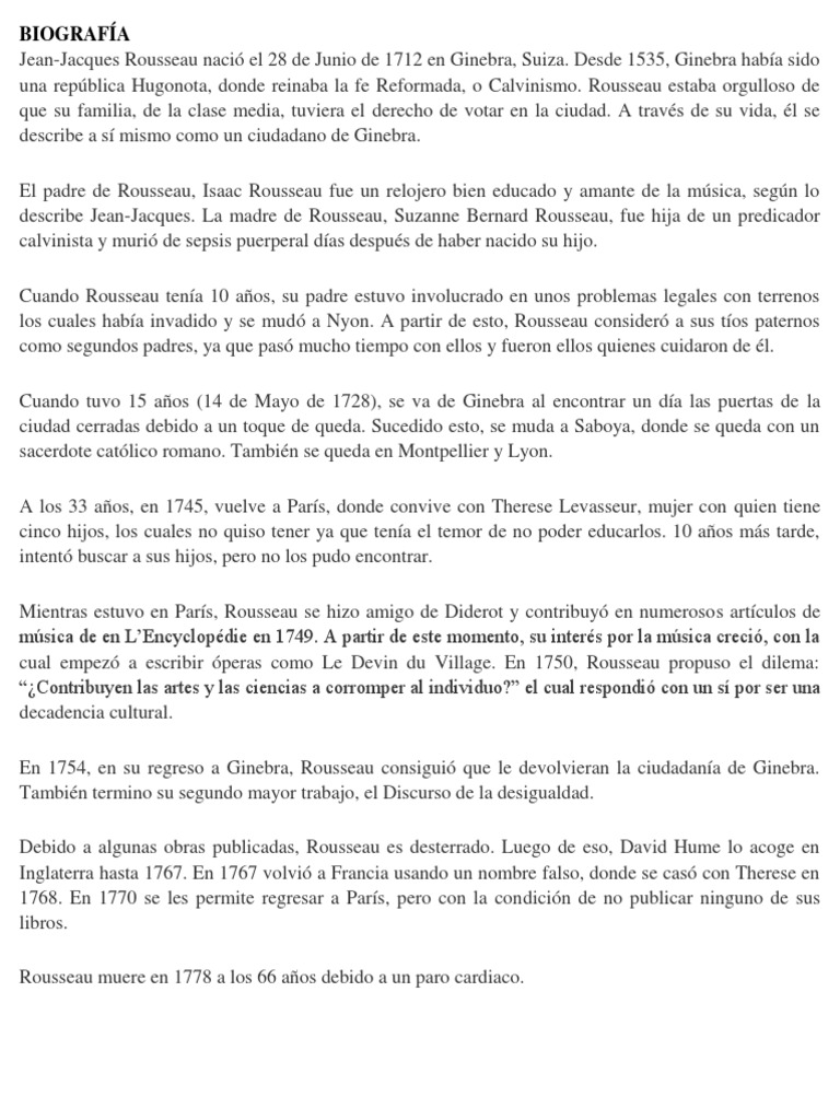 Biografia de Rousseau | PDF | Jean-Jacques Rousseau | Science