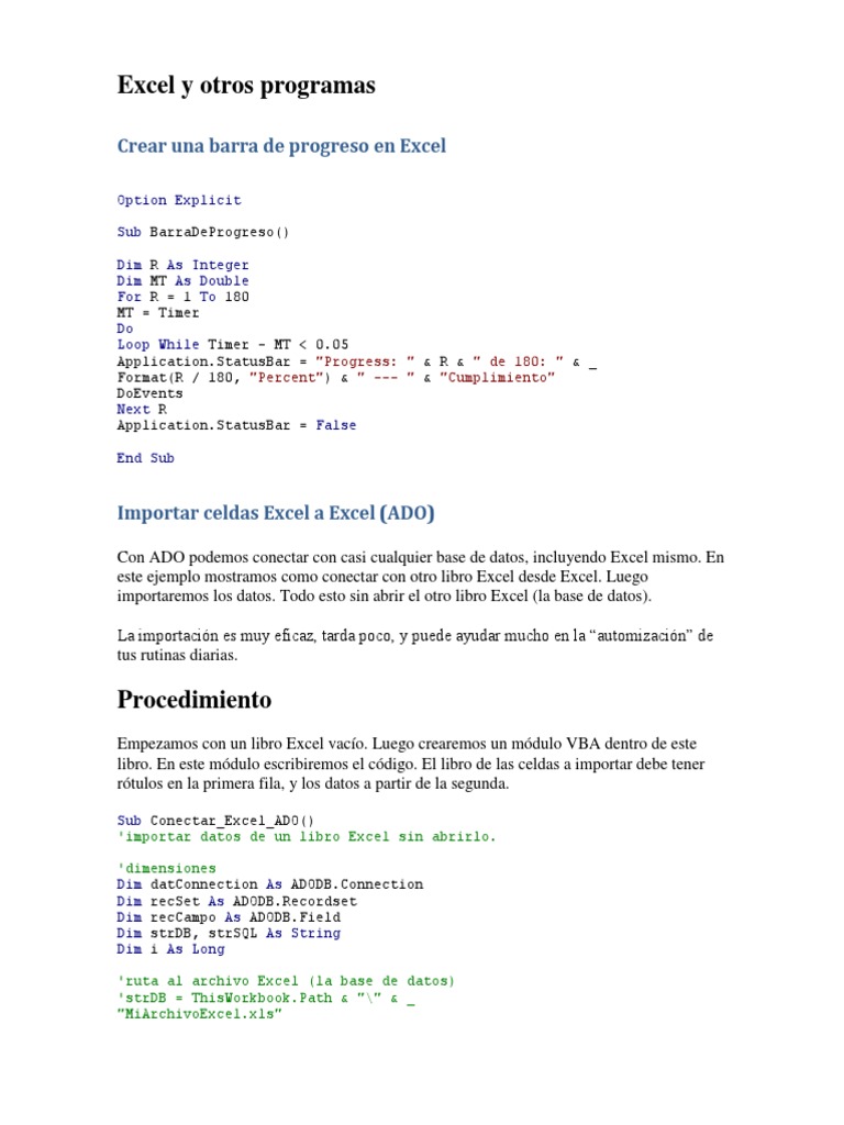 Ejemplos VBA Excell | PDF | Microsoft Excel | Visual Basic para Aplicaciones