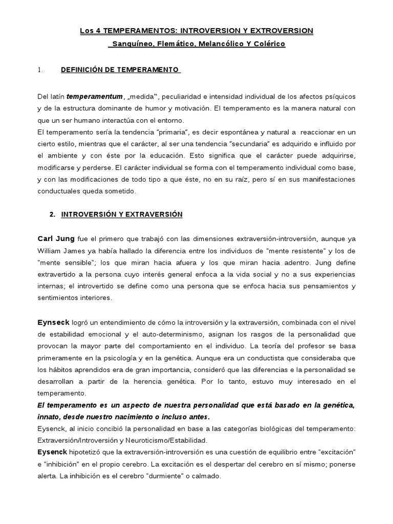 Tipos de Temperamento: Sanguíneo y Flemático | PDF | Temperamento ...