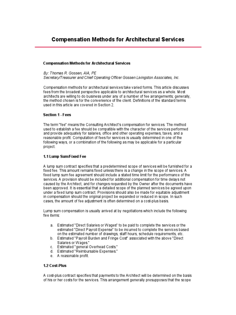 Compensation Methods For Architectural Services | PDF | Architect ...