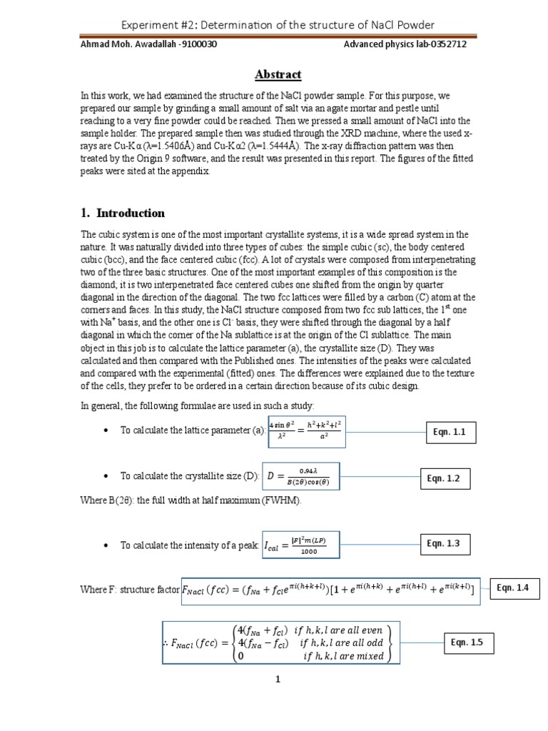 Determination of The Structure of NaCl Powder | PDF | X Ray ...